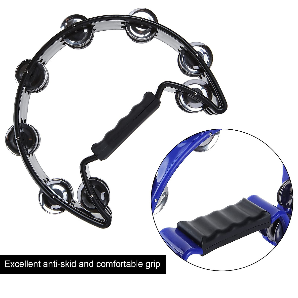 LTGO EOEXN 4 Pack Half Moon Tambourine for Adults Tamborines Musical Instrument Percussion Instruments Tambourine Double Row Plastic Music Rhythm Tambourine for KTV Party（2 Black, 2 Blue）