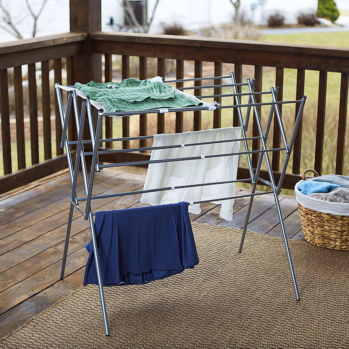 Household Essentials 5127 Collapsible Expandable Metal Clothes Drying Rack - Dry Wet Laundry Indoors - Satin Silver