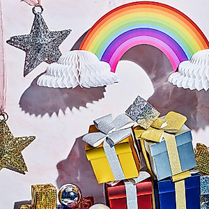 WILLBOND Rainbow Honeycomb Paper Centerpiece Rainbow Cloud Centerpieces No Crease Converting Rainbow Centerpieces for Christmas Birthday Party Tables Decoration(4 Pieces)