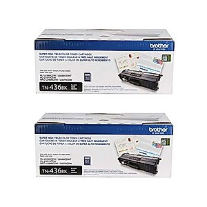 Brother Genuine TN436BK 2-Pack Super High Yield Black Toner Cartridge with Approximately 6,500 Page Yield/Cartridge