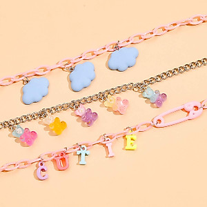 Multilayer Resin Gummy Cartoon Bear Link Chain Pendant Necklace Punk Colorful Transparent Acrylic Animal Butterfly Cloud Choker Necklace for Women Party Hip Hop Jewelry-A cutie