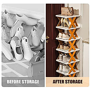 A.B Crew 6-Tier Shoe Rack, Stackable Shoe Storage Organizer for Entryway Bedroom Space-Saving Shoe Rack Shoe Slots Organizer Shelf Small Shoe Tower Rack for Hallway Walkway Balcony Orange