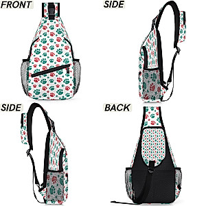 Mularoka Polka Dots Paw Sling Bag Crossbody Sling Backpack for Women Men, Pawprints Travel Hiking Chest Bag Daypack Small Cross Body Sling Bags