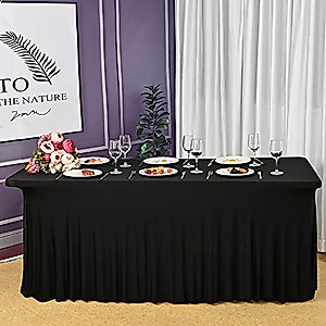 3 Pack Stretch Tablecloth Spandex Table Skirts for Rectangle Tables Washable Wrinkle Resistant Table Covers 6ft and Fitted Table Skirts for Tradeshows,Banquets or Restaurants,Parties,Events (Black)