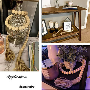 HCCY Wood Bead Garland 57" Farmhouse Country Beads with Tassles Wall Hanging Decor