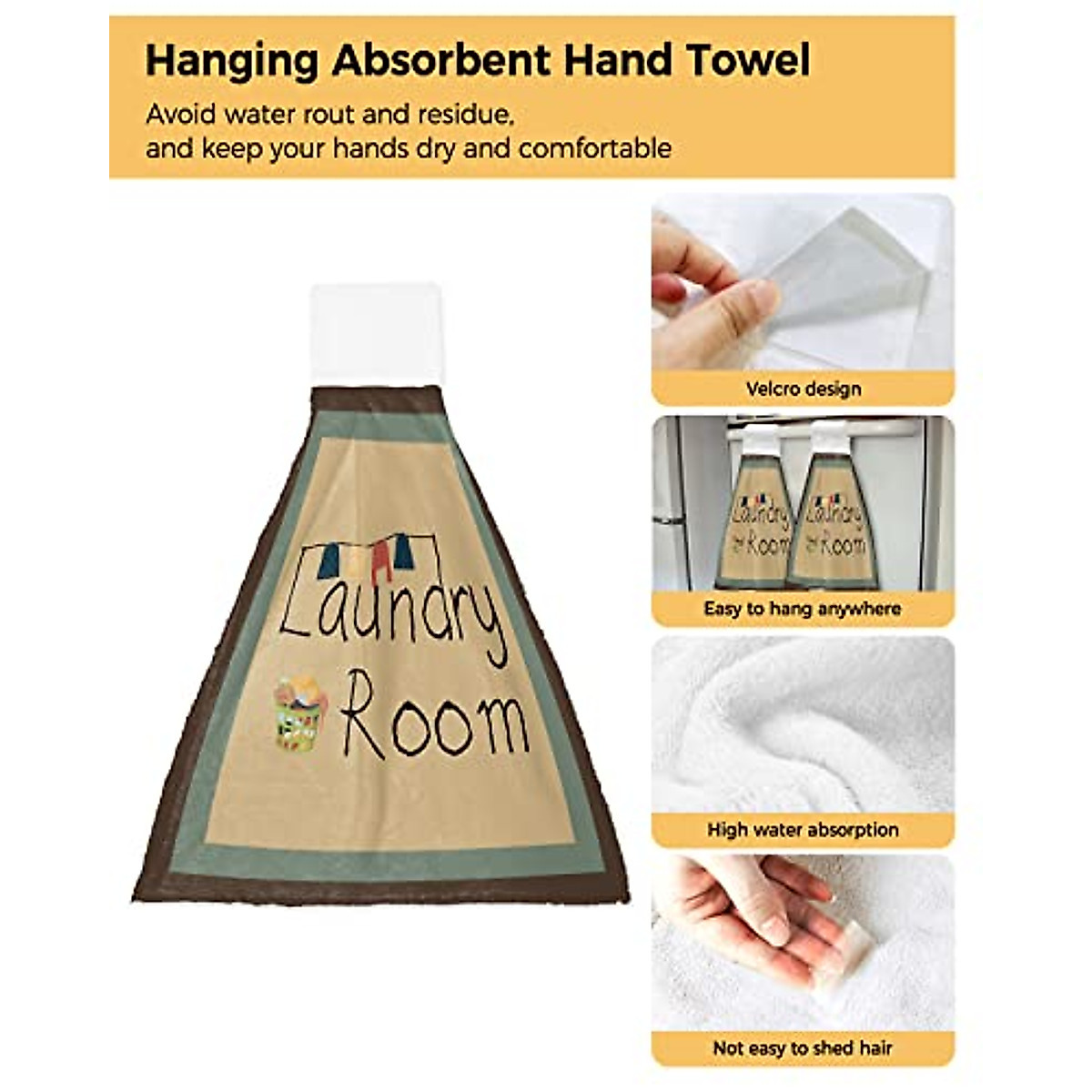PIEPLE 1 PCS Kitchen Hand Towels, Laundry Room Dry Cloths Soft Plush Hanging Tie Towels with Loop for Kitchen Bathroom Dish Cloth Tea Bar Towel Laundry Retro Beige Blue Coffee
