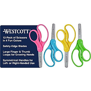 Westcott 13140 Right- and Left-Handed Scissors, Kids' Scissors, Ages 4-8, 5-Inch Blunt Tip, Assorted, 12 Pack