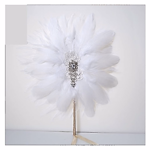 HRANG Chinese Fan Folding Hand Fan Bridal Feather Bouquet Decorative Fan Crystal Bridesmaid Wedding Bouquet Flapper Folding Fan Paper Fan Hand Folding Fans Vintage Style