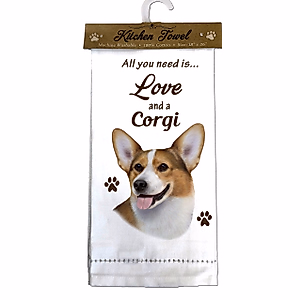 E&S Pets Welsh Corgi Kitchen Towels, Off-white
