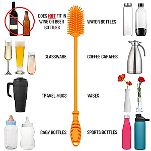 Kitchiny Silicone Bottle Brush | One Brush | 12.5” Bottle Cleaner Brush for Hydroflasks, Insulated Sports Bottle, Vase and Glassware | Water Bottle Brush Cleaner for Narrow Neck containers