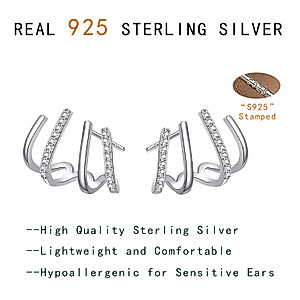 Reffeer Sterling Silver Half Hoop Earrings Wrap for Women Cuff Earrings Piercings Studs (Silver)