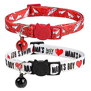 BoomBone 2 Pack Valentines Day Cat Collar Breakaway,Safety Adjustable Collars with Bell for Kitten