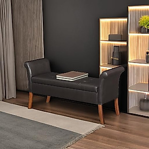 Convenience Concepts Designs4Comfort Garbo Upholstered Modern Ottoman Living Room, Sitting, Storage Bench with Seating for Entryway, 51.25", Espresso Faux Leather