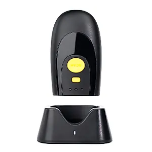 TEEMI Bluetooth Barcode Scanner with Charging Dock Data Receiver, Mini Bar Code Scanner with Neck Wrist Lanyard Included Handheld 2D QR Bar Code Reader for Tablet iPhone iPad Android iOS (Black)