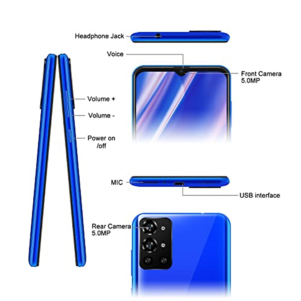 Xgody X14 Unlocked Smartphones, 6.52 Inch Large Screen 4G Dual Sim Mobile Phones, Dual 5MP + 256GB Extended Storage Cheap Cell Phones, Android 9.0 OS, 3000mAh Massive Battery, Face Recognition (Blue)