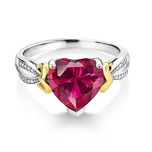 Gem Stone King 925 Sterling Silver and 10K Yellow Gold 10MM Heart Shape Gemstone Birthstone and Diamond Engagement Ring For Women | Available In Size 5, 6, 7, 8, 9