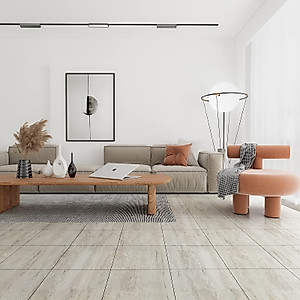 VEELIKE Travertine Peel and Stick Floor Tile - Waterproof Beige Vinyl 12''x12'' 4 Pack - Marble Stick-On Laminate for Bathroom Kitchen - Adhesive Temporary Flooring for Renters