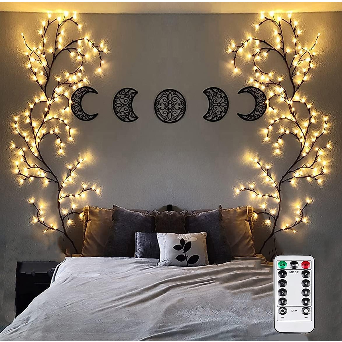2PCS Enchanted Willow Vine Lights with Remote, 7.5FT Christmas Decorations Flexible DIY Indoor Artificial Plants Tree Branches, 144 LEDs Willow Vine Lights for Wall Bedroom Living Room Decor