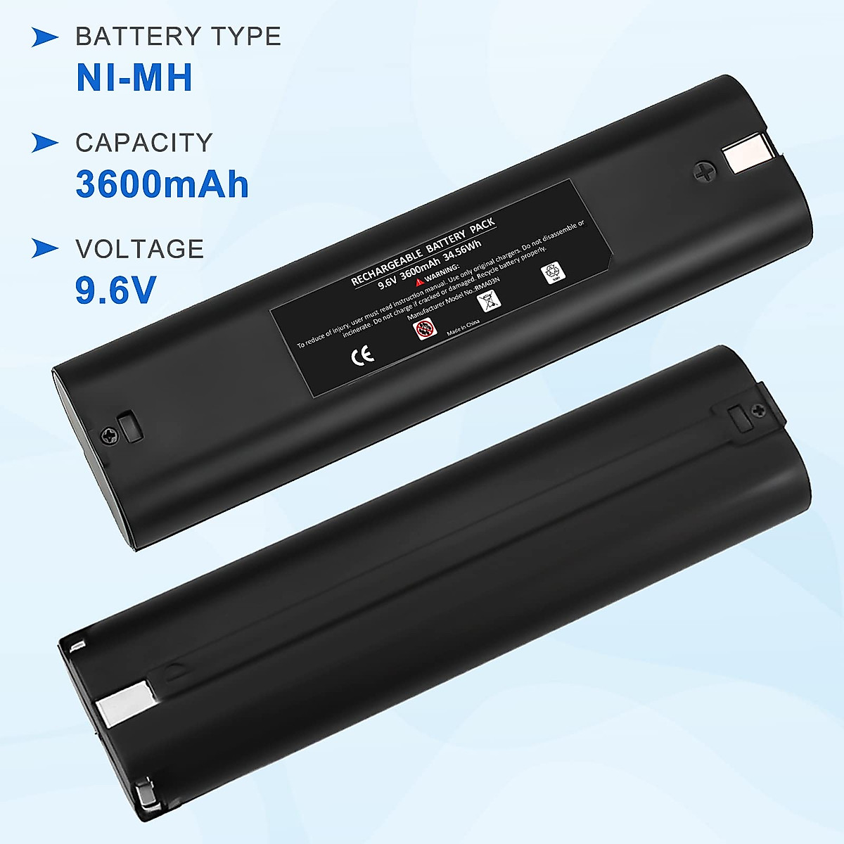 Upgraded to 3600mAh 9.6V Replacement Battery Compatible with Makita 9.6V Battery Ni-Mh 9000 Battery 9001 9002 9033 9600 96003 191681-2 632007-4 6096D 6093D DA391D 6095D Cordless Power Tools - 2 Pack