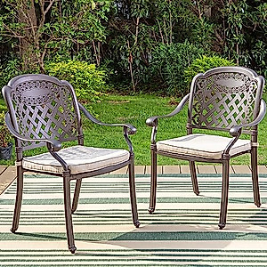 Sophia & William Outdoor Patio Dining Set 5 Pieces Cast Aluminium Bronze with 4 Cushioned Chairs Armchairs and Round Table 1.97" Umbrella Hole, Retro Patio Furniture for Porch Yard Deck Garden Lawn