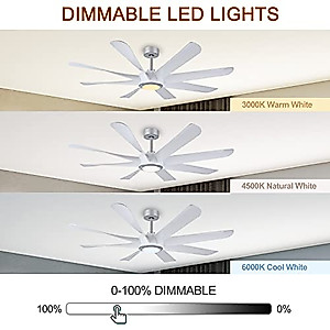 OFANTOP 60 Inch Smart Ceiling Fan with Light Remote Control, 6 Speed Quiet DC Motor Large Modern Silver White Ceiling Fan for Living Room
