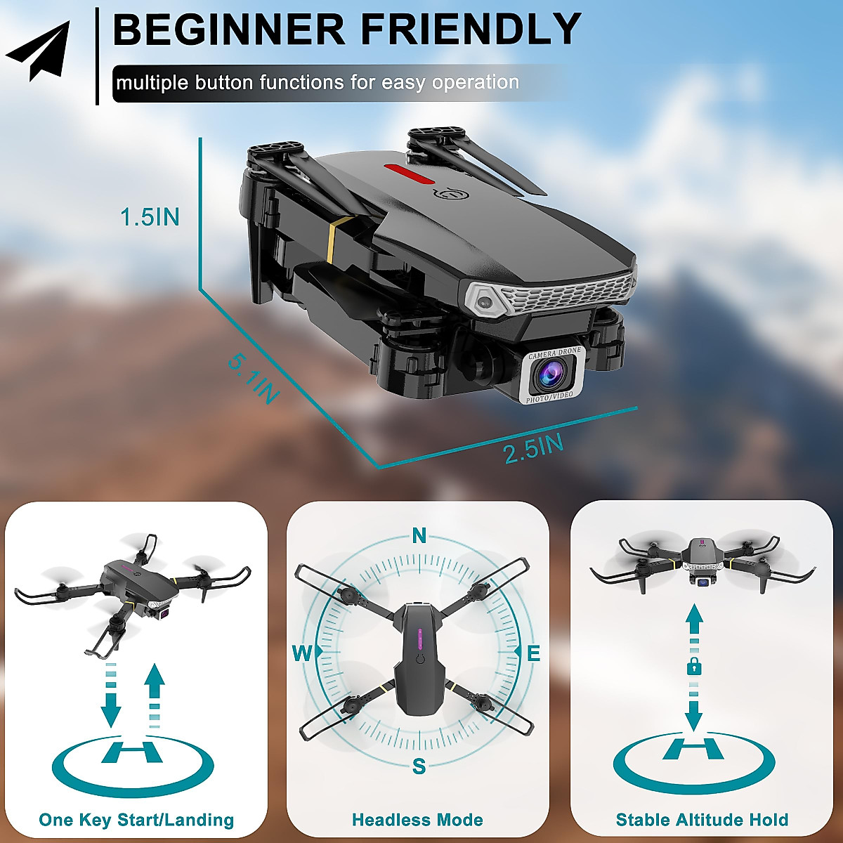 Wipkviey Drone with Camera, 1080P FPV Drone for Adults/Kids, T27 Foldable RC Drone with 3D Flips/Altitude Hold/Gesture Selfie/Waypoint Flight, 2 Batteries and Case, Gifts for Boys/Girls Beginners