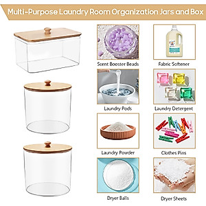 3 Pack Laundry Pods Container Dryer Sheet Holder, Containers for Laundry Room Organization and Storage Jars with Lids & Labels for Detergent, Pods, Scent Booster, Beads, 2 Spoons (Round+Square)