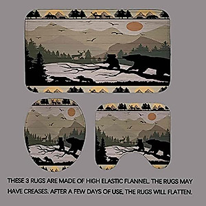 Dia Magico 4PCS Black Bear Shower Curtain Set with Rugs, Sun Mountain Birds Deer Elk Moose Wildlife Hunting Cabin Lodge Pine Tree Woodland Country Rustic Farmhouse Bathroom Decor, Mother Bear & Cubs