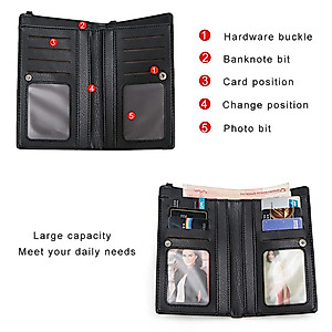 Small Crossbody Bag Long Cell Phone Purse Bag Wallet with Credit Card Slots Women Student Diagonal Wallet Multi-function Shoulder Bag (Black)