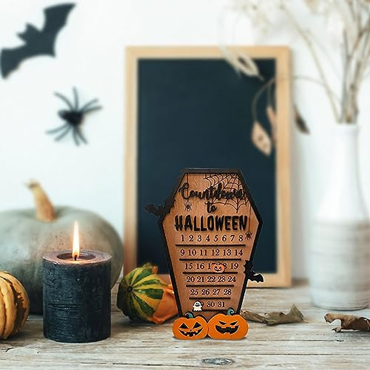 Halloween Advent Countdown Calendar 2023 New DIY Moving Wooden Countdown Block Calendar to Halloween Advent Calendar Pumpkin Halloween Countdown Sign Decor Wall Hanging Xmas Ornament Gift For All
