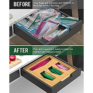 Ziplock Bag Storage Organizer for Kitchen Drawer, 4-in 1 Bamboo Food Baggie Holder, Compatible with Ziploc, Solimo, Glad, Hefty for Gallon, Quart, Sandwich, Snack & Freezer Gallon Variety Size Bag