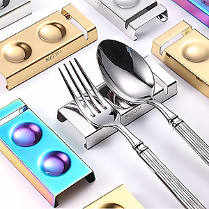 Cutlery Rests Stand for Chopsticks Spoon Fork Knife Rest Rack 304 Stainless Steel Flatware Holder Set of 6 for Dining Table Hotel Restaurant (Silver, 10X4X1.5CM)