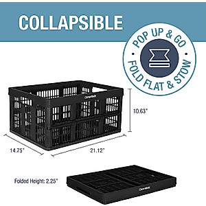 CleverMade Collapsible Milk Crates and Storage Bins - 25L Plastic Stackable Milk Crates, 3 Pack with 45L Plastic Stackable Grated Wall Utility Containers, 3 Pack - Black