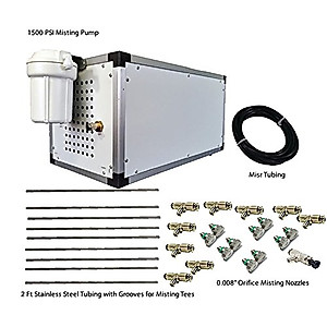 Mistcooling System - High pressure Misting System - Stainless Steel Tubing - 1500 PSI Misting Pump - DIY Misting System - Residential, Commercial & Industrial - (18 Ft Mist Line - 10 Nozzles)
