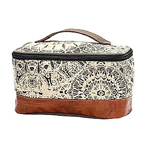 Myra Bag Flowers Leather & Upcycled Canvas Shaving Kit Bag S-1119