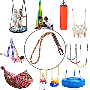 SELEWARE Hammock Straps, Tree Swing Rope, Hammock Chair Hanging Rope Kit W/Stainless Steel Carabiner Snap Hook Holds to 1000lbs, for Outdoor Playground Swings Hammock Yoga Boxing, 4 ft, 2 Pack