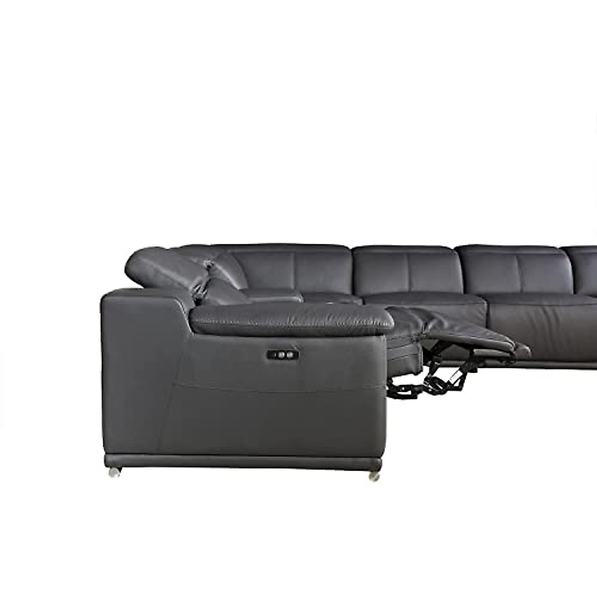 Blackjack Furniture Venice 7 Piece Italian Leather Sectional Sofa with 3-Power Recliners, Adjustable Headrest, Lumbar Support, USB and Wireless Charging Station, Extra Large Storage, 1 Console, Gray