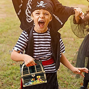 ArtCreativity Treasure Chest Treat Boxes for Candy, Cookies and Party Favors - Pack of 12 Cookie Boxes, Cute Cardboard Boxes with Handles for Pirate Birthday Party Favors, Holiday Goodies