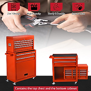 JD Trading 8-Drawer Rolling Tool Chest 2 in 1 High Capacity Tool Box Detachable Organizer Tool Storage Cabinet with 4 Wheels & Lockable Lined Drawers for Garage Warehouse Workshop (Red)