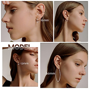 Sllaiss 925 Sterling Silver Twisted Hoop Earrings for Women White Gold Plated Small Hoop Earrings Lightweight Huggie Hinged Hoop Earring 12MM-60MM (16MM)