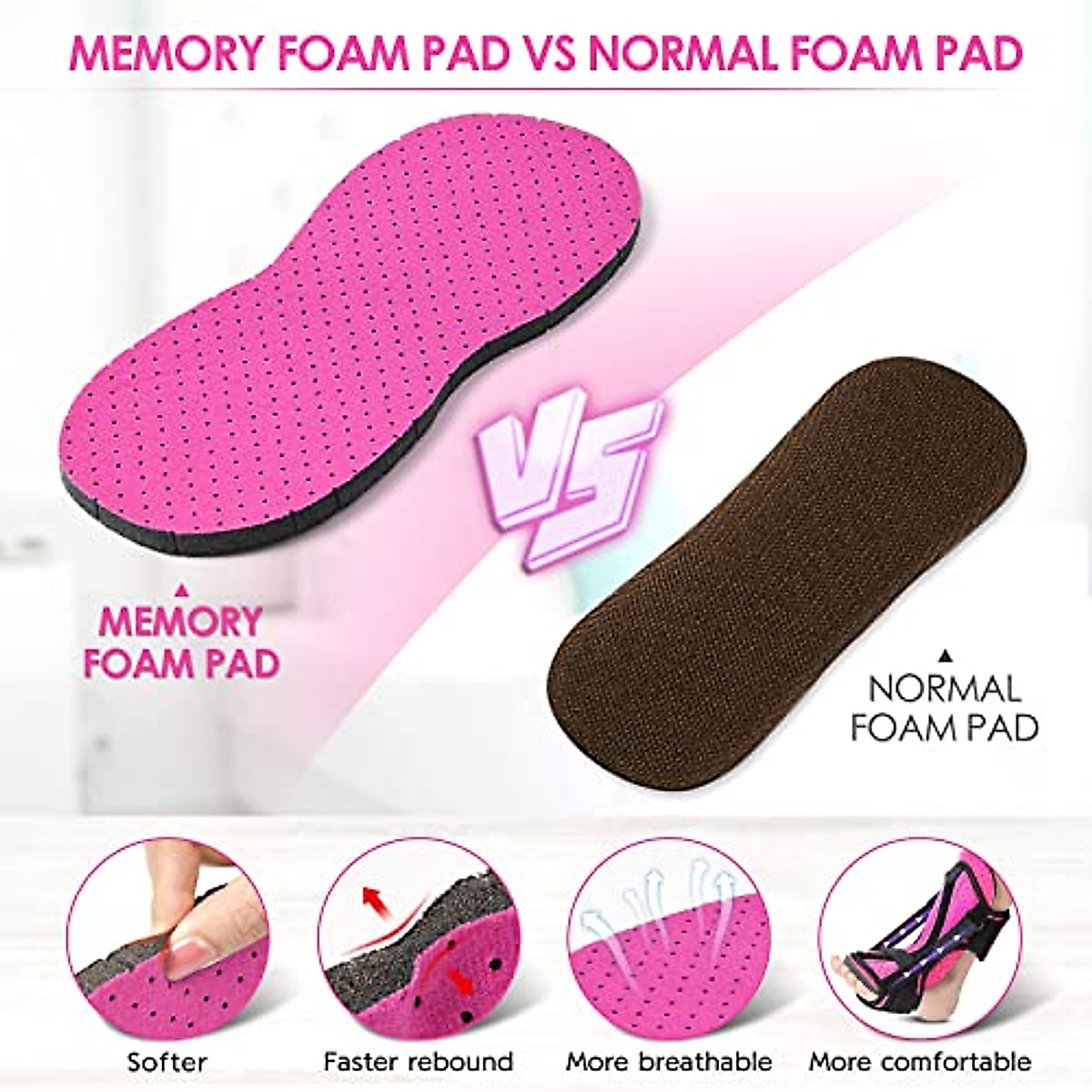 Plantar Fasciitis Night Splint: 2 Packs 2022 Upgraded Plantar Fasciitis Brace with Soft Memory Foam Pad | Ankle Brace for Plantar Fasciitis Relief Achilles Tendonitis Relief Foot Drop Heel Arch Pain Support for Women Pink
