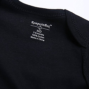 ROMPERINBOX Unisex Solid Black Baby Bodysuit 0-24 Months Multi-packs Interlock 195 Gsm (0-3M, Black 5 Pack)