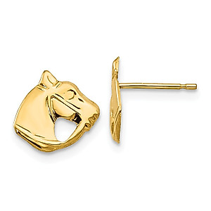 Solid 14k Yellow Gold Horse Head Post Studs Earrings - 8mm x 9mm