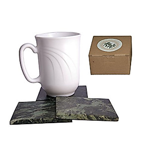 CraftsOfEgypt Set of 6 - Green Marble Stone Coasters Polished Coasters – 3.5 x 3.5 Inches (9x9 cm) Square – Protection from Drink Rings