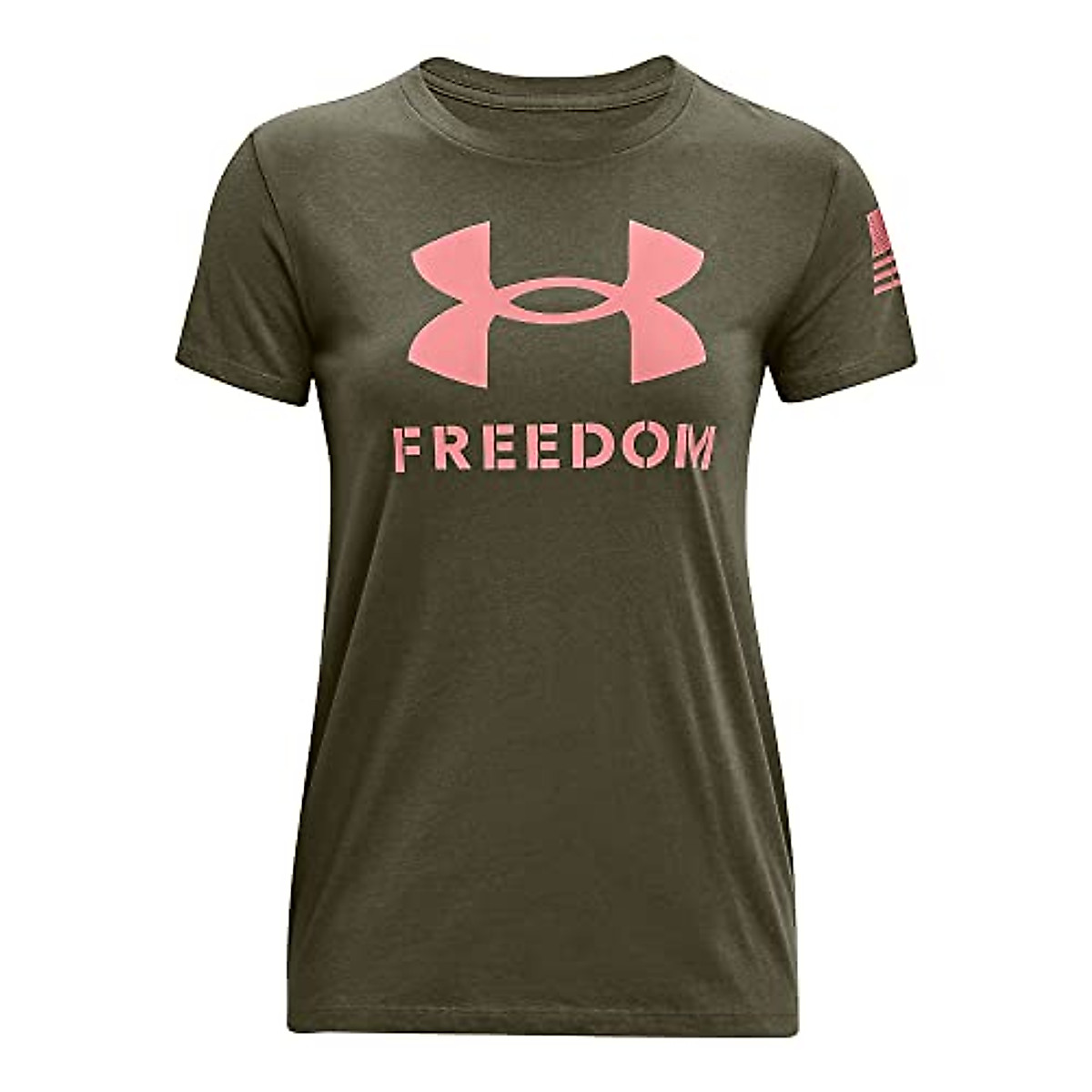 Under Armour Women's New Freedom Logo T-Shirt , Marine Od Green (390)/Cloudless Sky , Medium