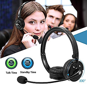 suily Bluetooth Headphones Cellphone Headset with Mic, Over Head Wireless Headphone, Noise Cancellation On-Ear Office Bluetooth Headset Earpiece for Cell Phone, Truck Driver, Office Call Center, Skype
