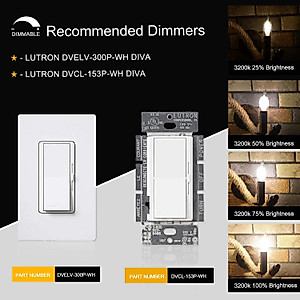 CRLight 6W 3200K LED Candelabra Bulb Soft White 700LM Dimmable, 70W Equivalent E12 Base LED Candle Bulbs, C35 Clear Glass Flame Shape Bent Tip, 360 Degrees Beam Angle, Pack of 6