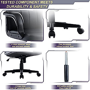 MFD LIVING Task Office Chair Mid- Back Computer Chair, Swivel Armrest Desk Chair PU Leather Tilt Executive Padded Home Office Chair (Black)