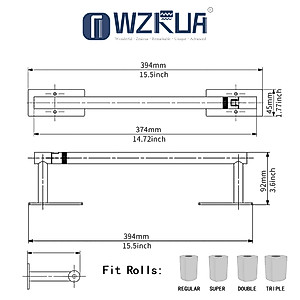 WZRUA Brushed Paper Towel Holder Under Cabinet, Self Adhesive Paper Towel Holder or Wall Mount Paper Towel Holder for Kitchen Bathroom SUS304 Stainless Steel Square Base