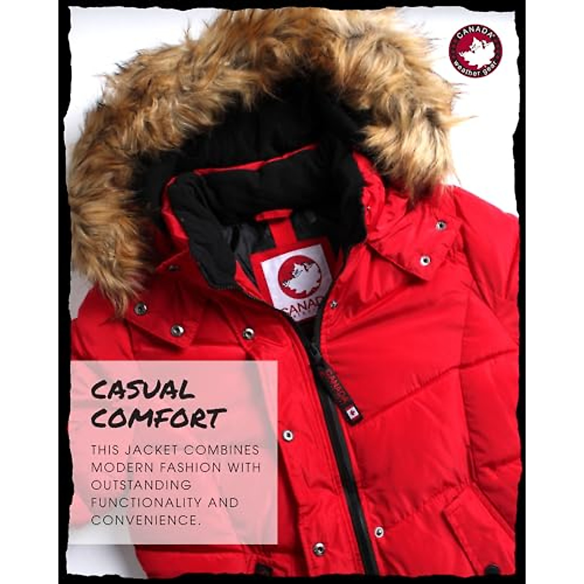 CANADA WEATHER GEAR Women's Winter Coat - Quilted Heavyweight Puffer Parka Coat – Plus Sized Jacket for Women (S-3X), Size Large, Red/Natural